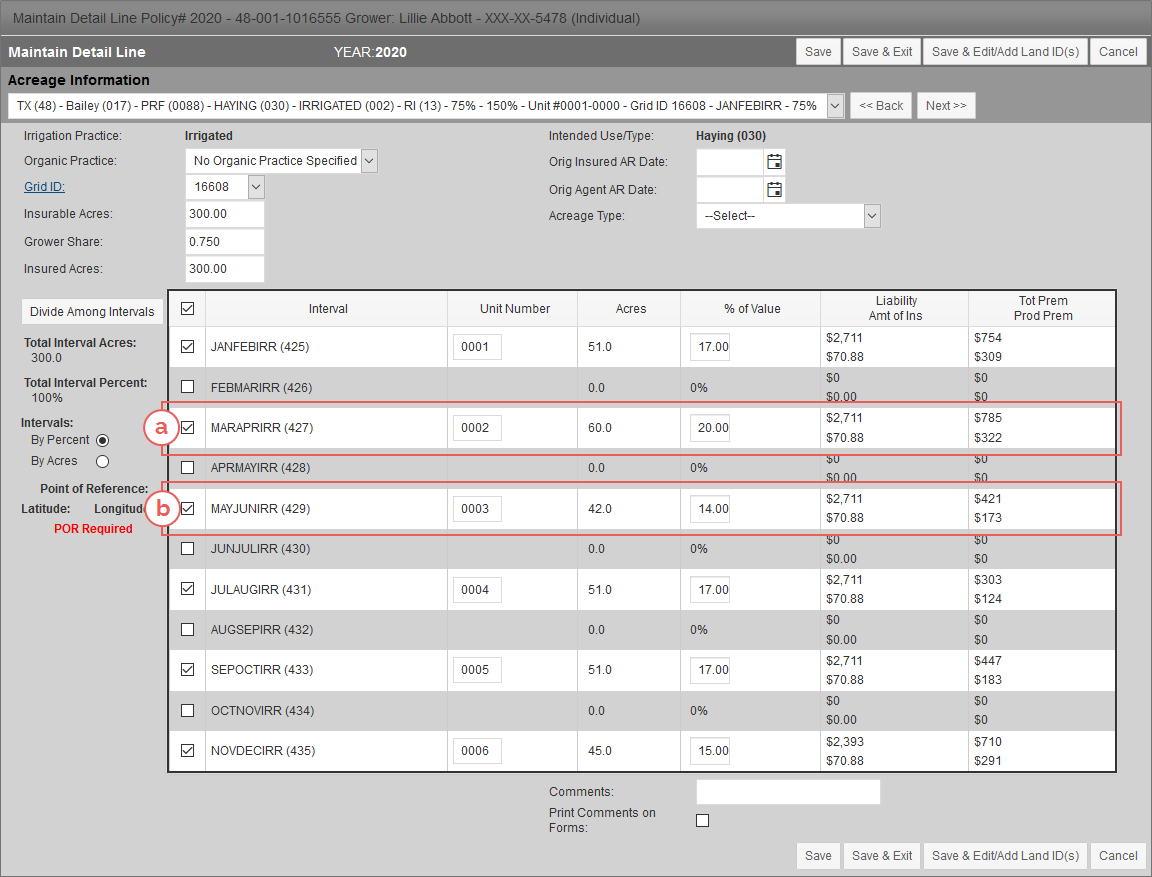 Edit Intervals on a PRF Coverage