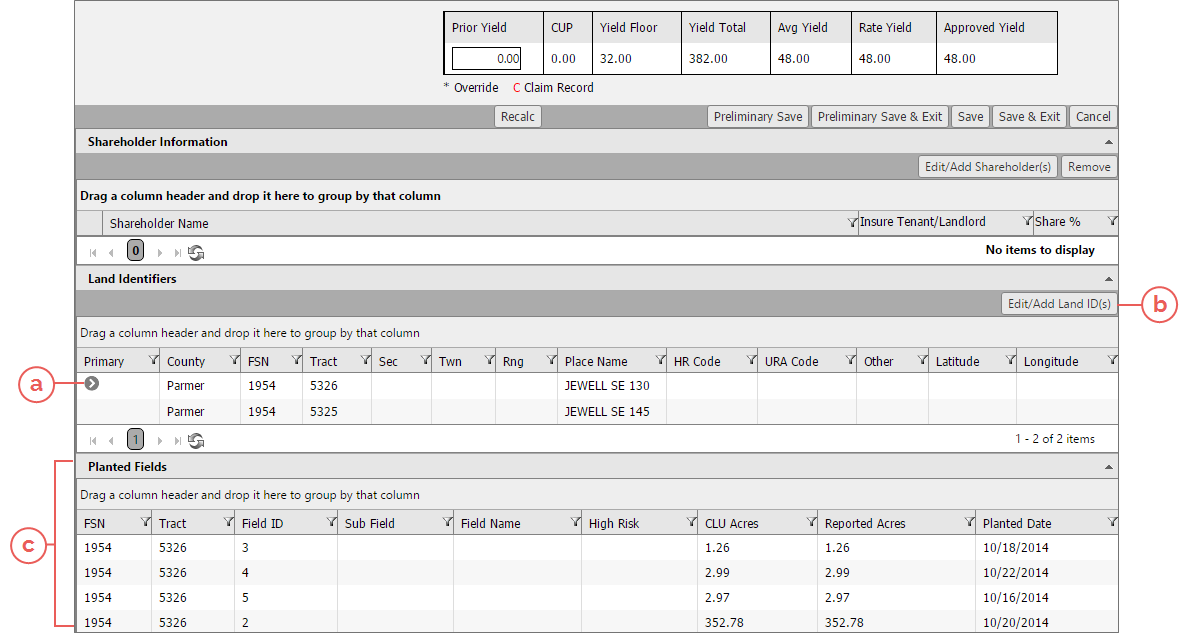 At a Glance: The Manage Land IDs Popup