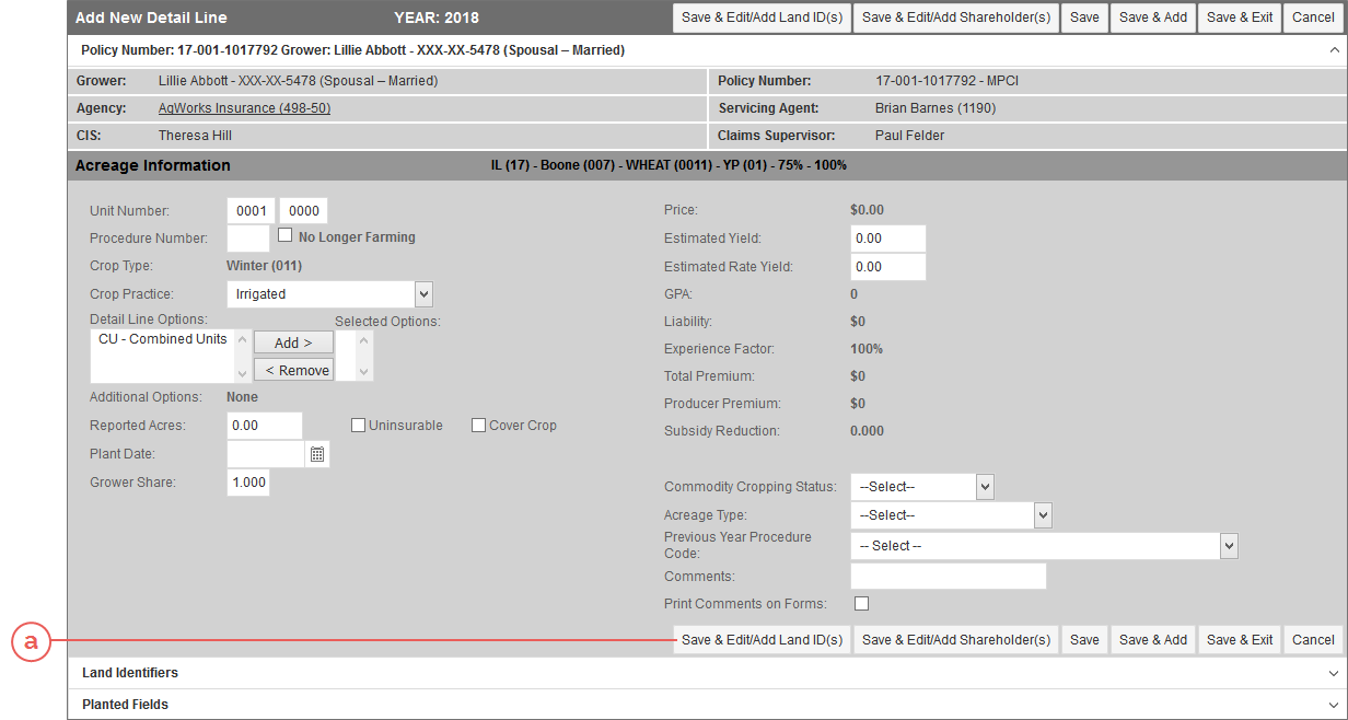At a Glance: The Manage Land IDs Popup