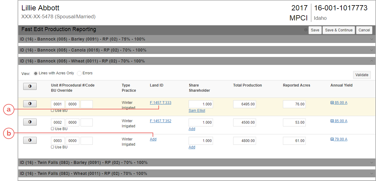 At a Glance: The Manage Land IDs Popup