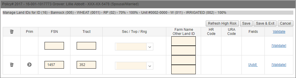 At a Glance: The Manage Land IDs Popup