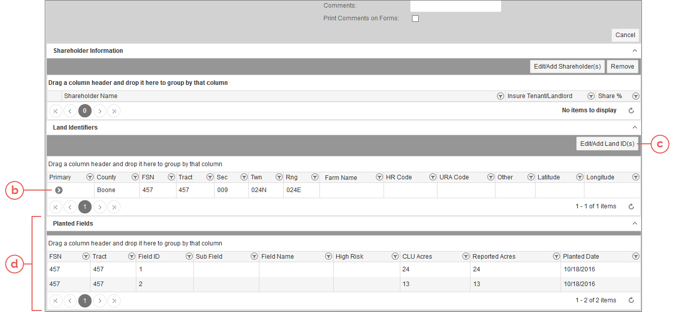 At a Glance: The Manage Land IDs Popup