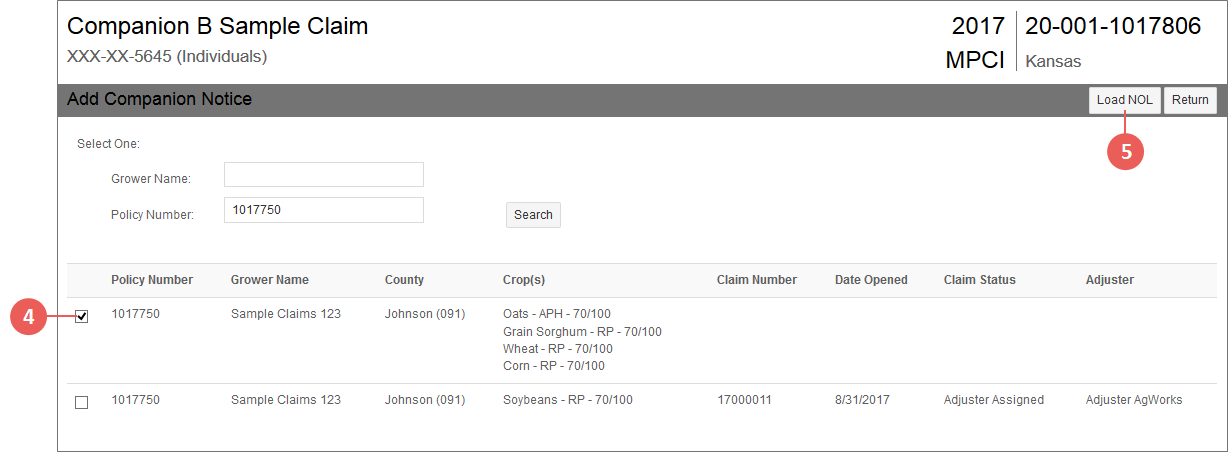 Copy a Notice of Loss (NOL) from an Existing Claim to a Companion Policy