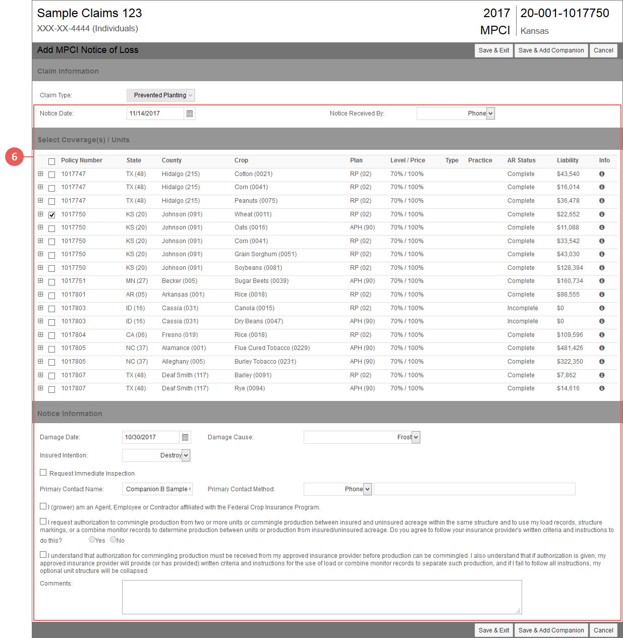 Copy a Notice of Loss (NOL) from an Existing Claim to a Companion Policy