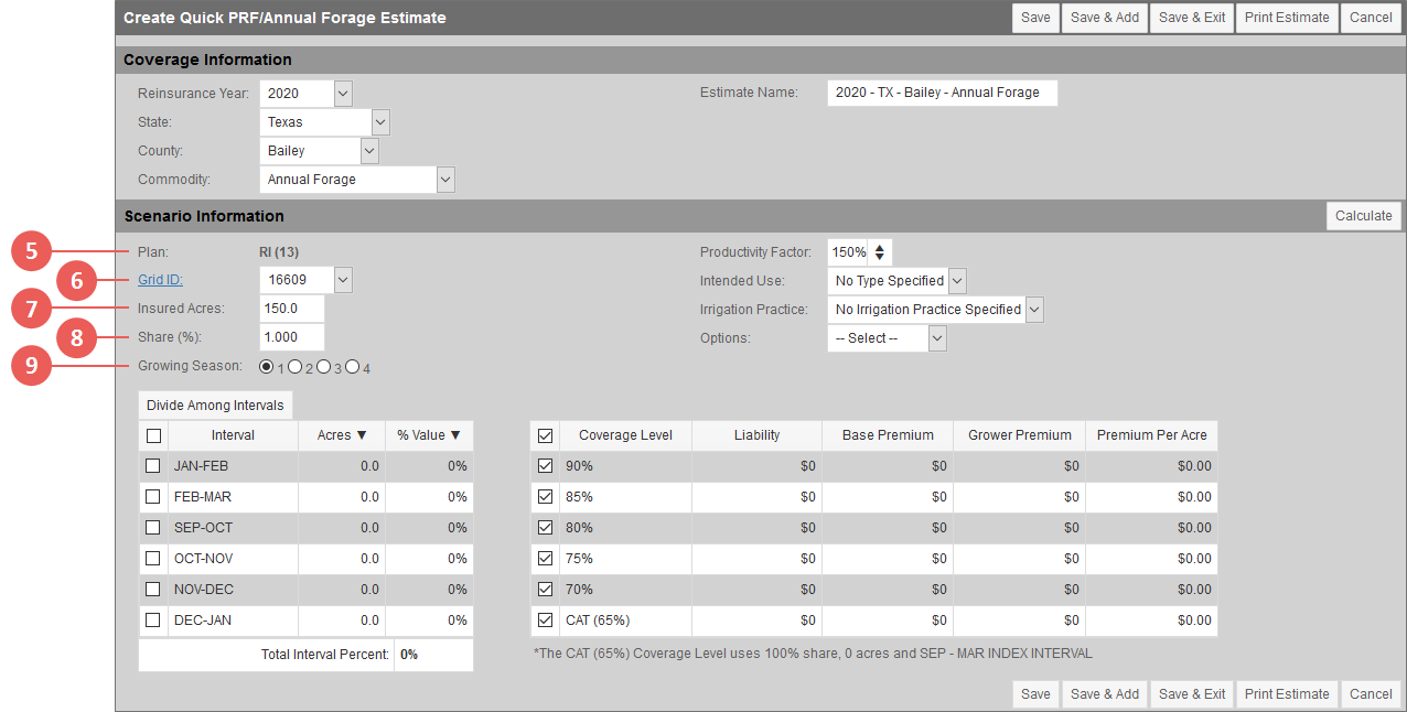 Create a Quick PRF/Annual Forage Estimate
