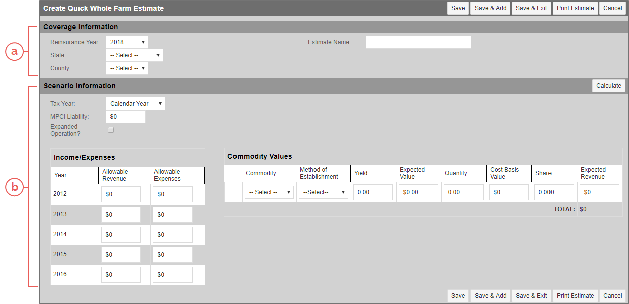 Create a Quick Whole Farm Estimate