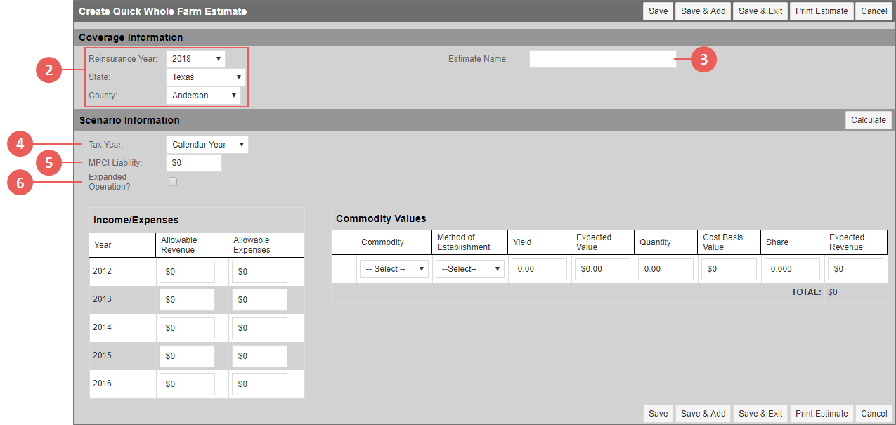 Create a Quick Whole Farm Estimate
